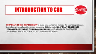 CSR ON COCA-COLA INDIA | PPTX