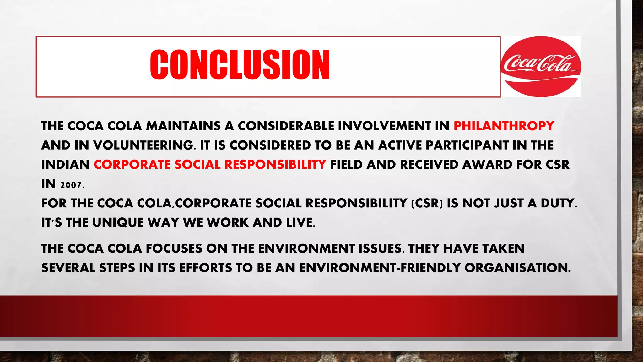 Csr on cocacola | PPTX