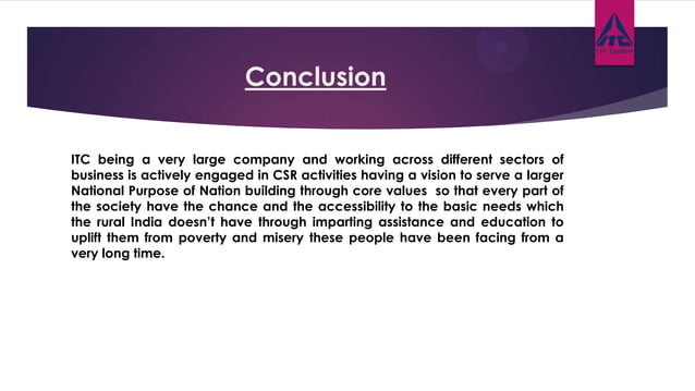 CSR on ITC Ltd. | PPTX | Agriculture | Industries