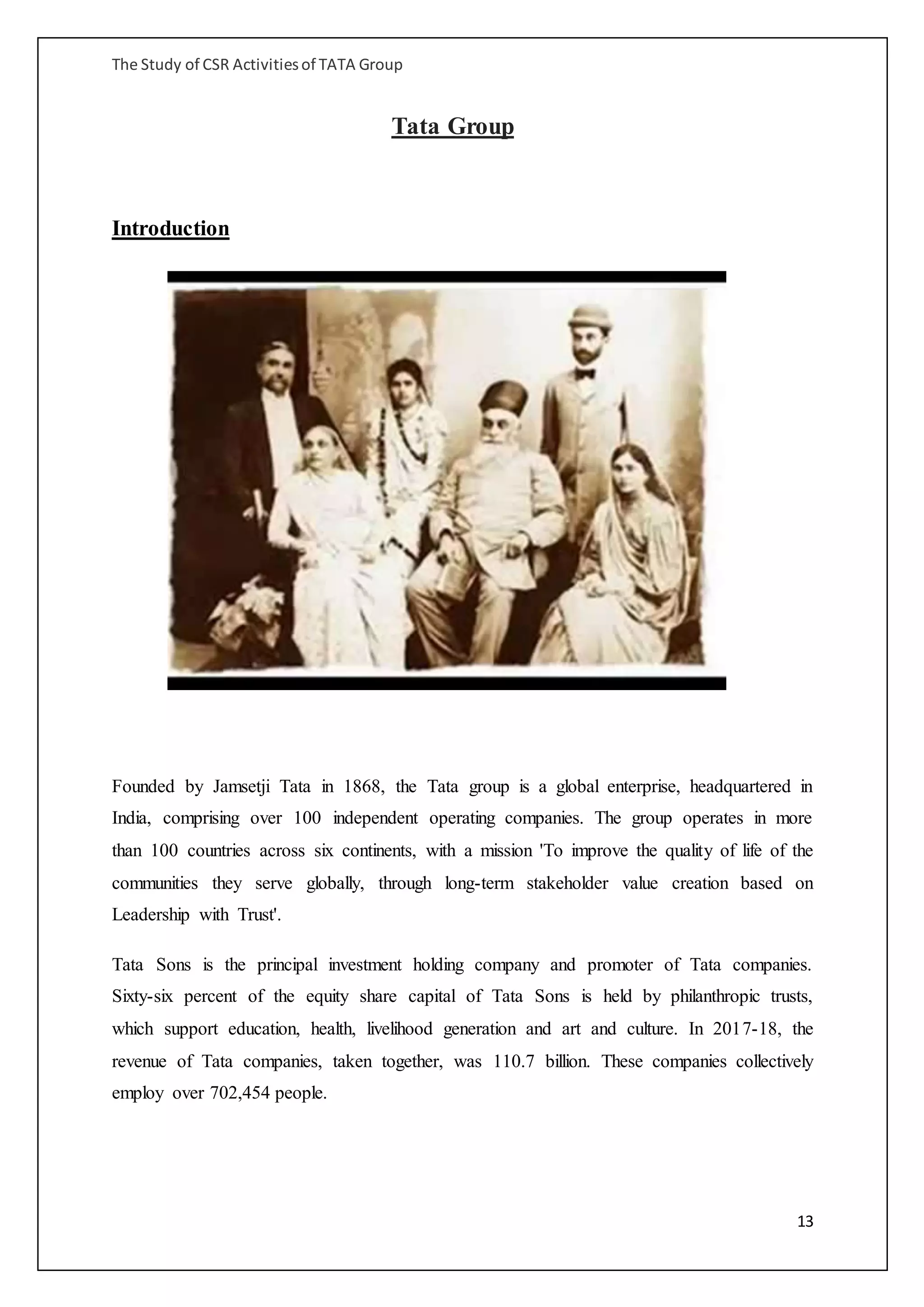 Corporate Social Responsibility Activities of Tata Group | DOCX