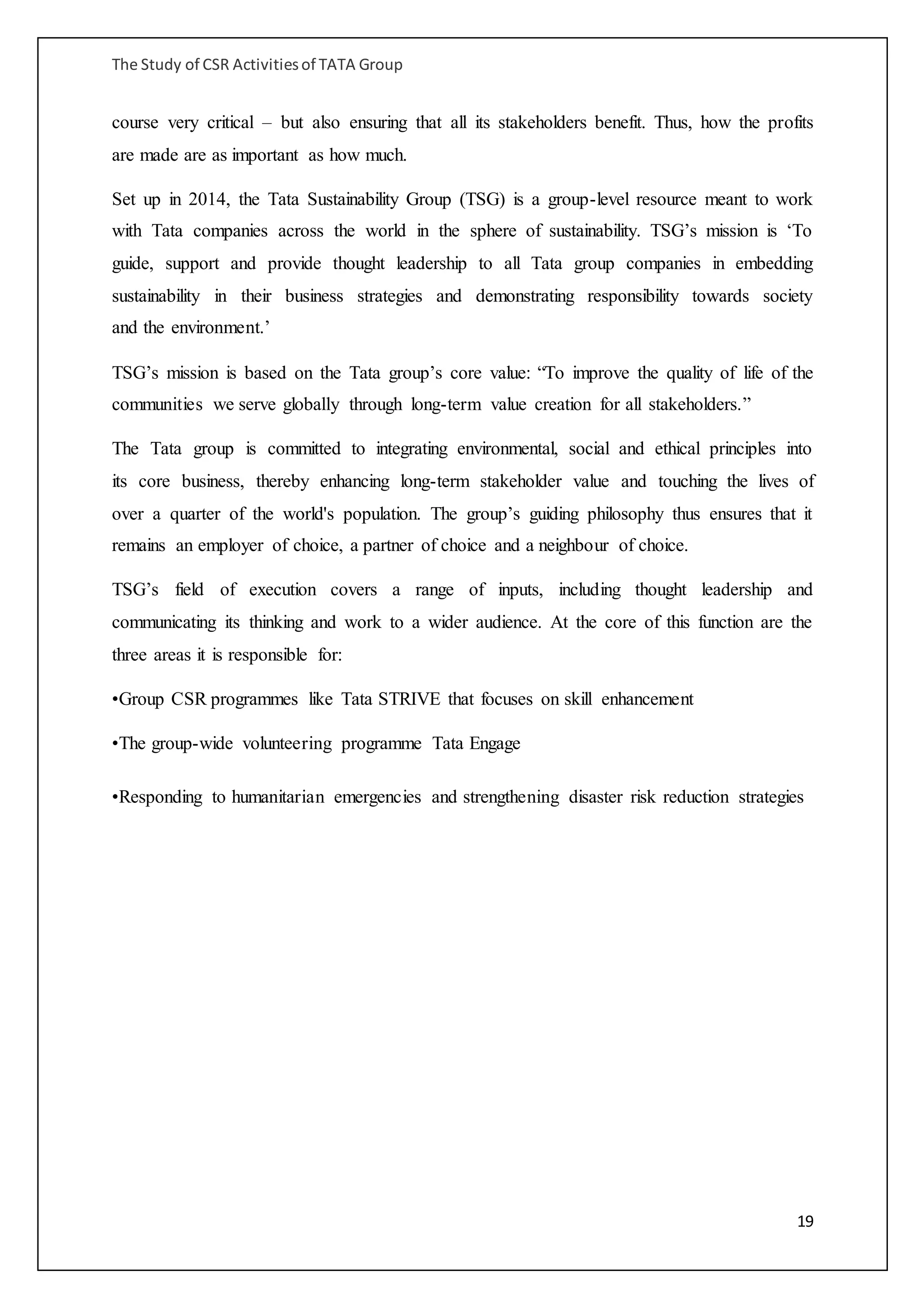 Corporate Social Responsibility Activities of Tata Group | DOCX