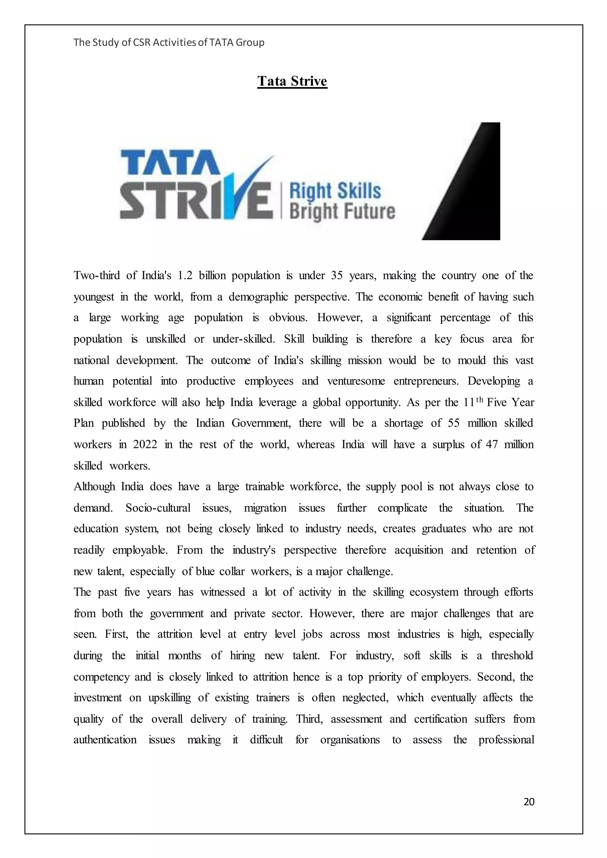 Corporate Social Responsibility Activities of Tata Group | DOCX
