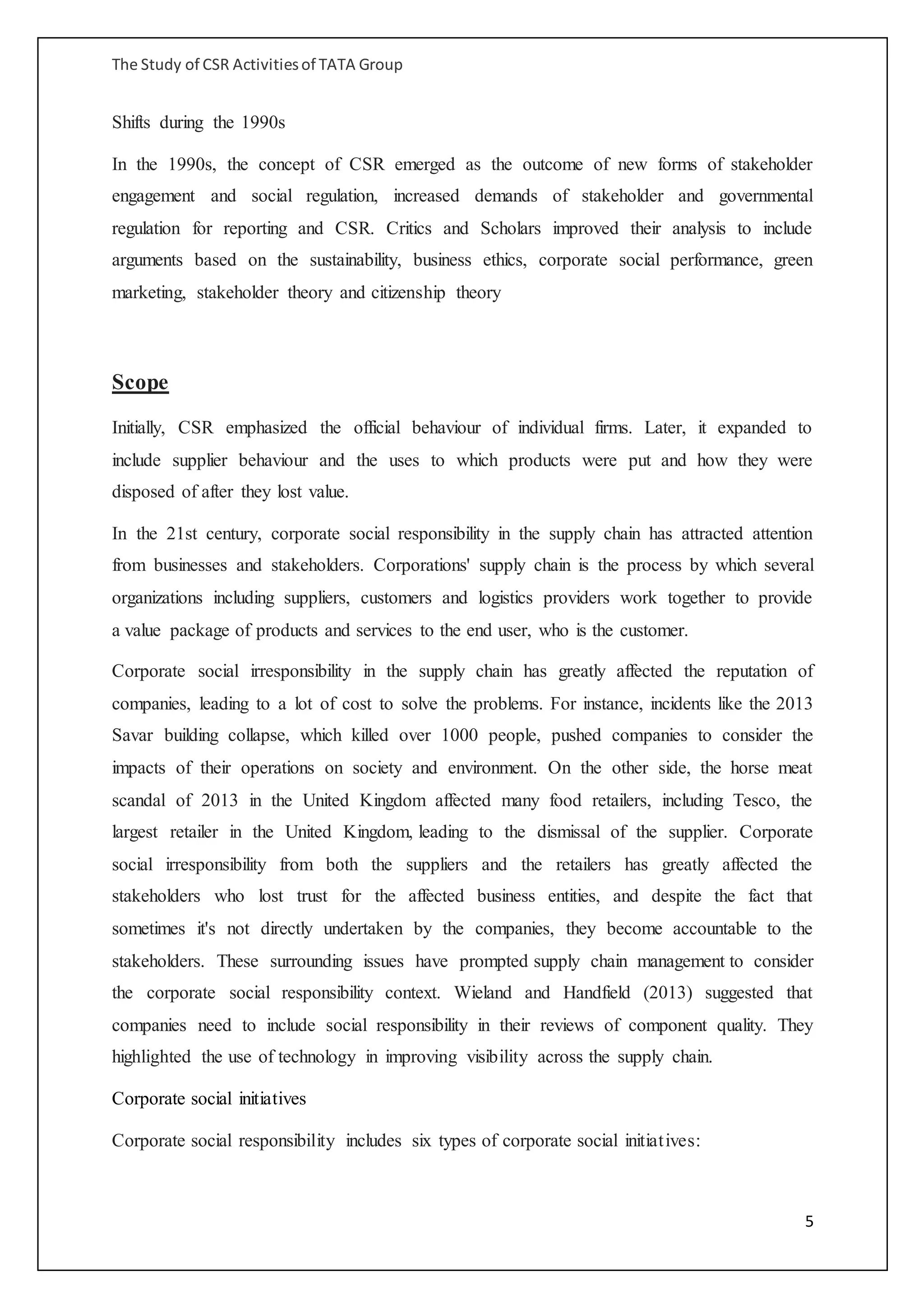 Corporate Social Responsibility Activities of Tata Group | DOCX