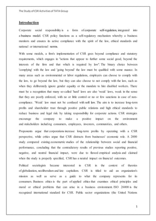 Corporate Social Responsibility Activities of Tata Group | DOCX