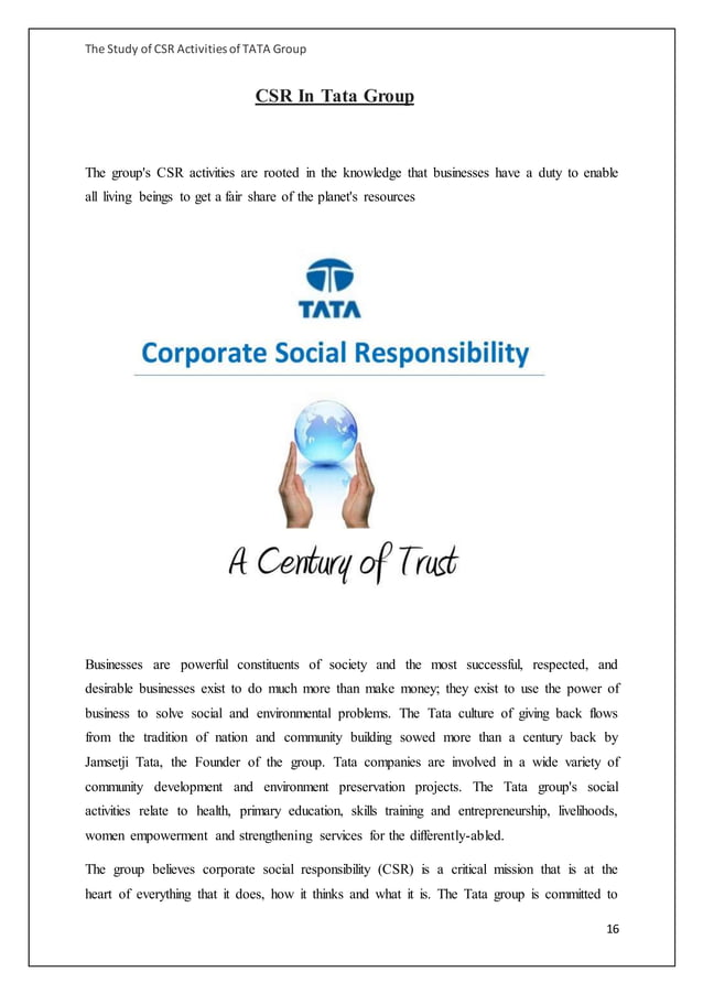 Corporate Social Responsibility Activities of Tata Group | DOCX
