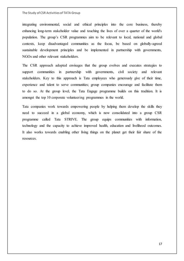 Corporate Social Responsibility Activities of Tata Group | DOCX