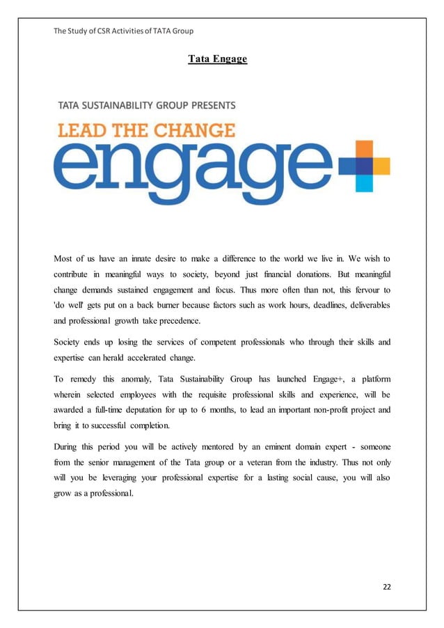 Corporate Social Responsibility Activities of Tata Group | DOCX