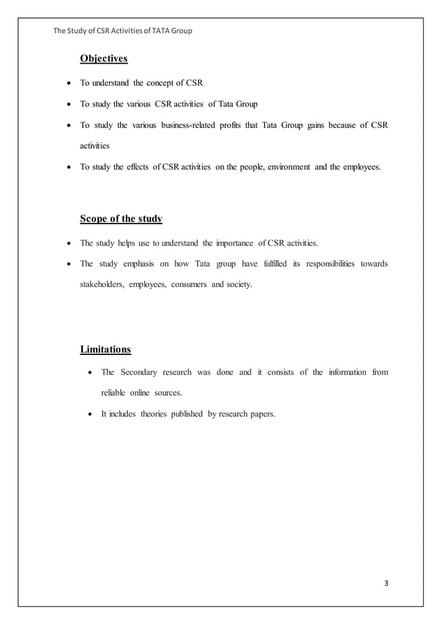 Corporate Social Responsibility Activities of Tata Group | DOCX