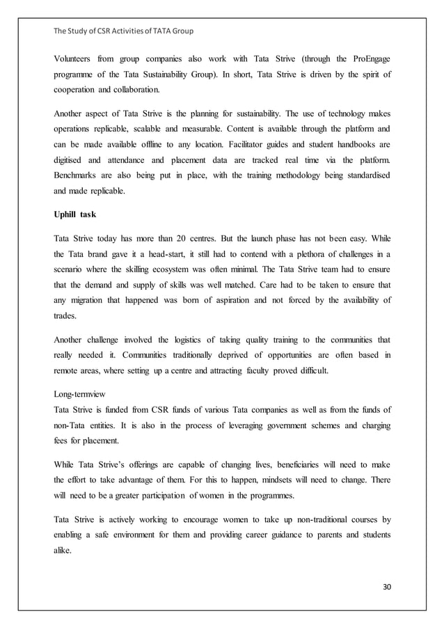 Corporate Social Responsibility Activities of Tata Group | DOCX