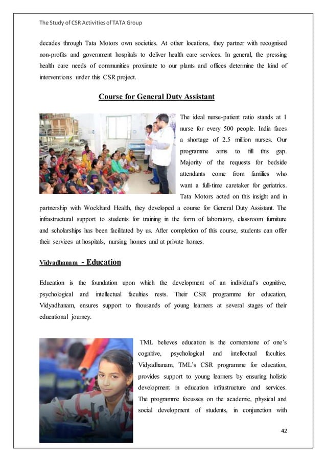 Corporate Social Responsibility Activities of Tata Group | DOCX