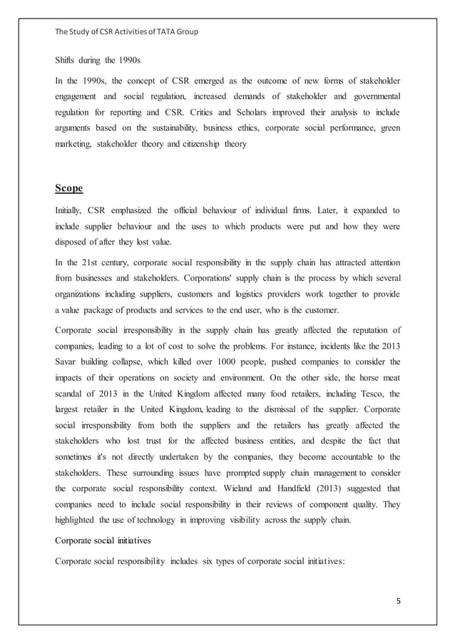 Corporate Social Responsibility Activities of Tata Group | DOCX