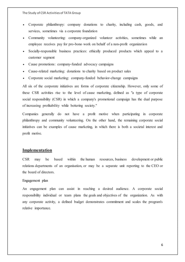 Corporate Social Responsibility Activities of Tata Group | DOCX