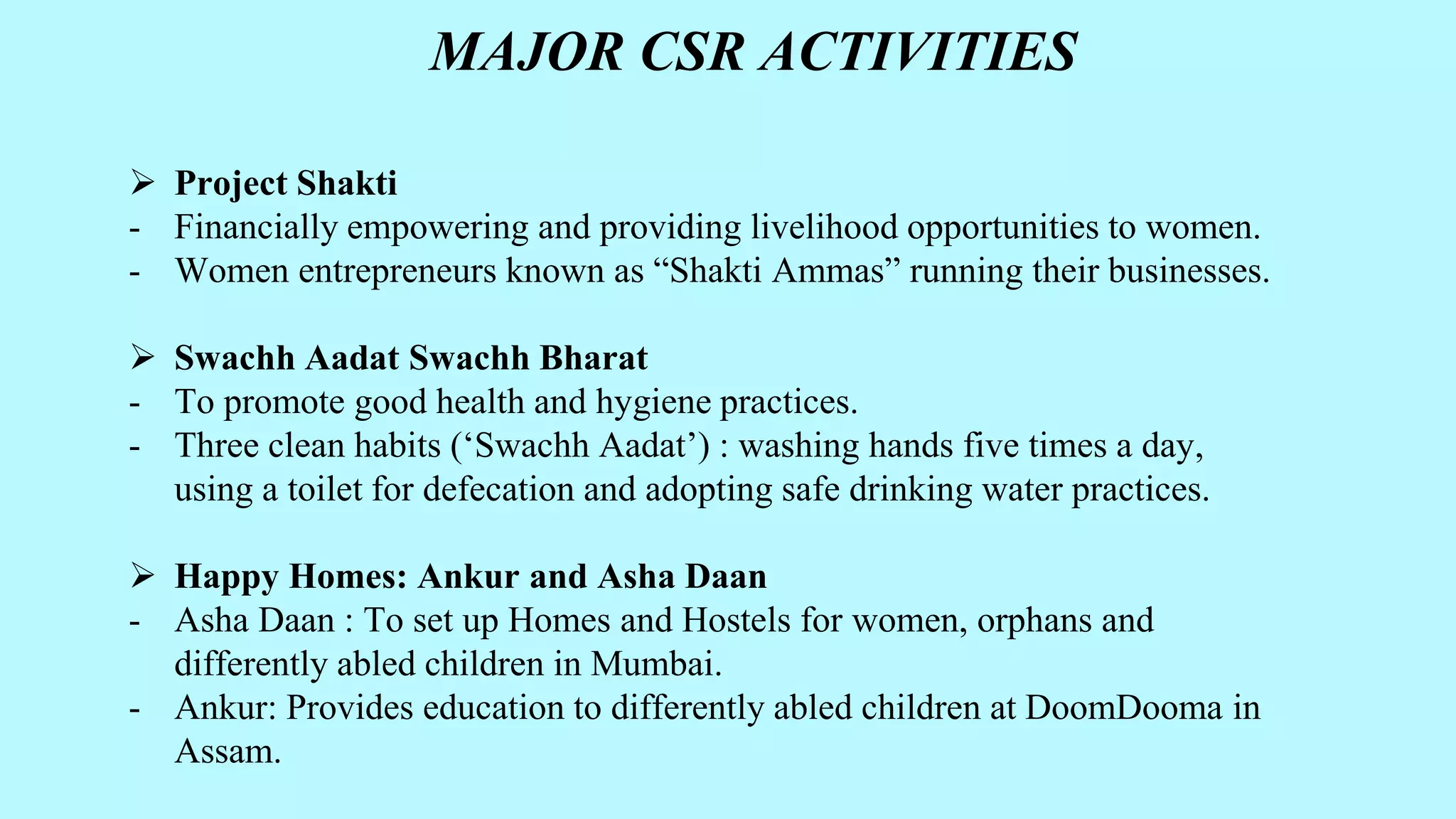 CSR ACTIVITIES OF HINDUSTAN UNILEVER | PPTX