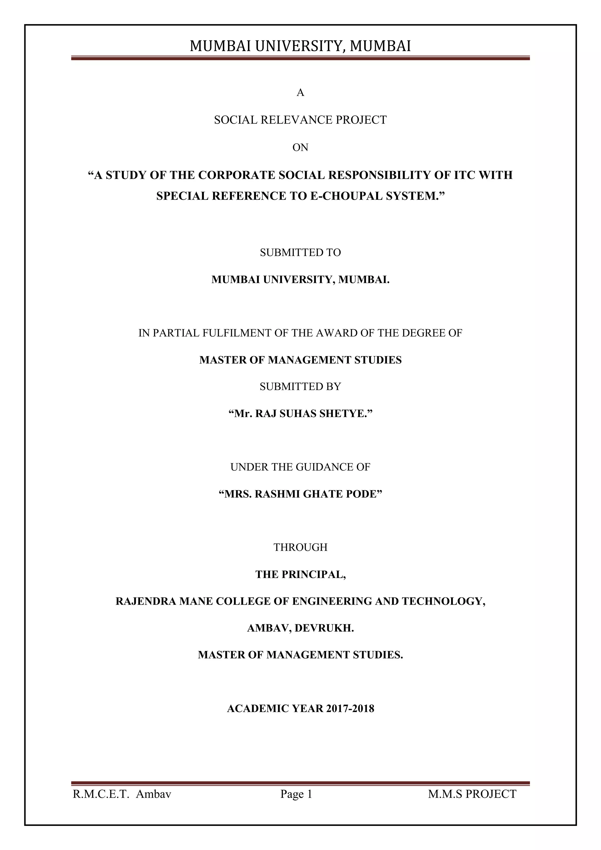 CSR project of ITC. RMCET Raj shetye | PDF