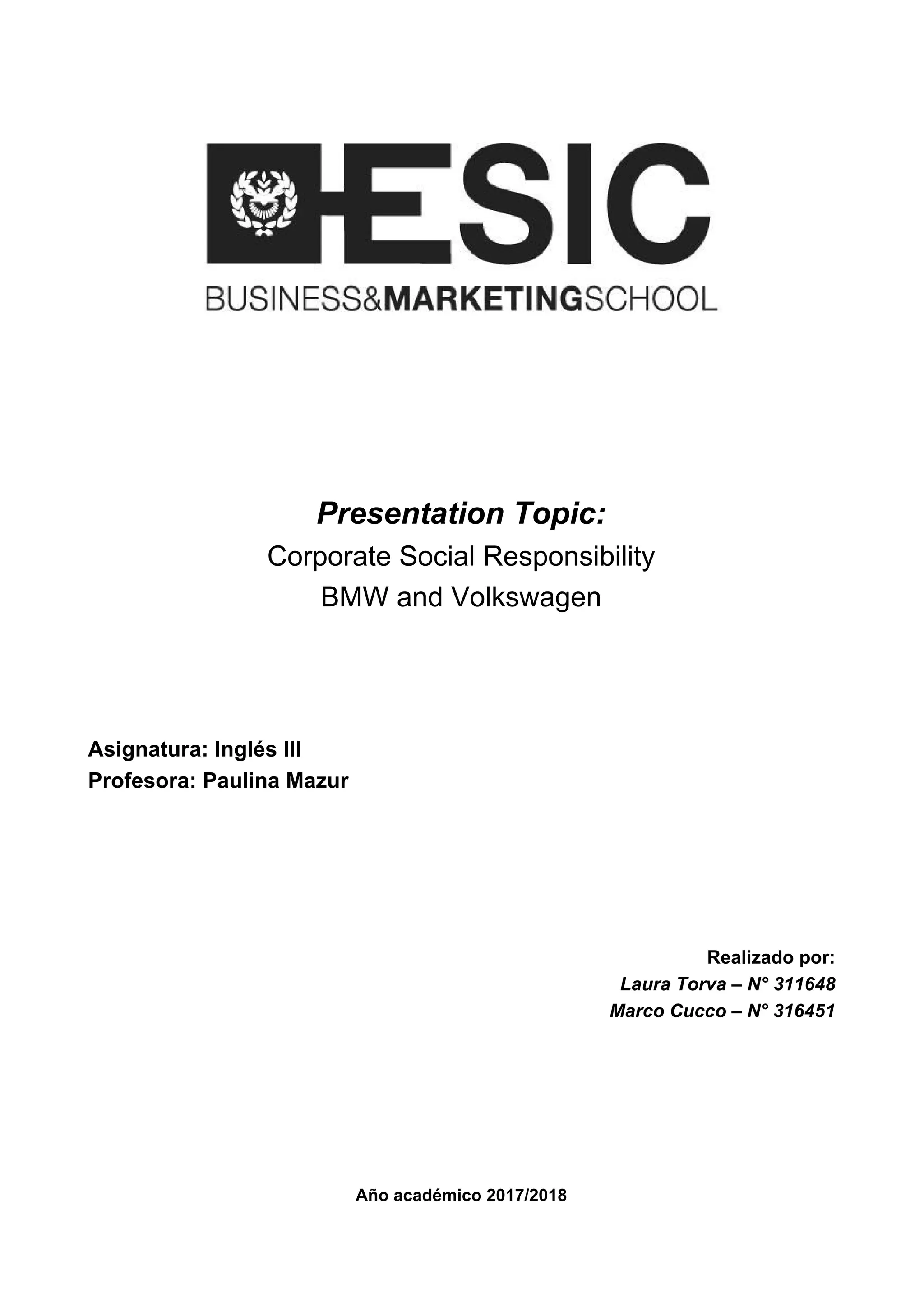 Project - CSR: Volkswagen vs BMW | PDF