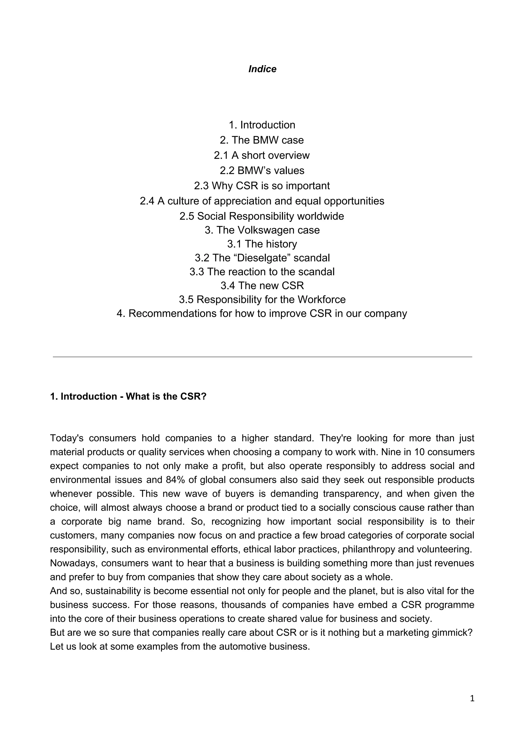 Project - CSR: Volkswagen vs BMW | PDF