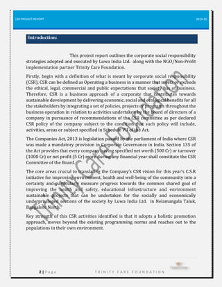 CSR Project Report on Luwa India 2019-2020 | PDF
