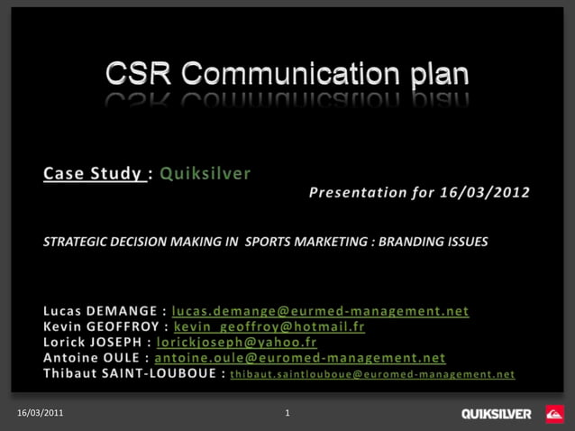 CSR Communication Plan - Quiksilver | PPT
