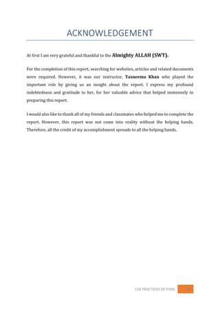 CSR PRACTICES OF FIRST SECURITY ISLAMI BANK LIMITED (FSIBL) | PDF