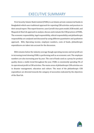 CSR PRACTICES OF FIRST SECURITY ISLAMI BANK LIMITED (FSIBL) | PDF