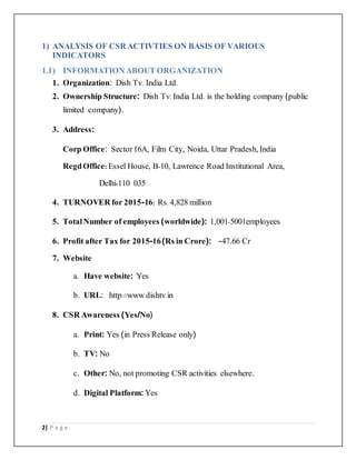 Analysis of CSR activites of organization | DOCX