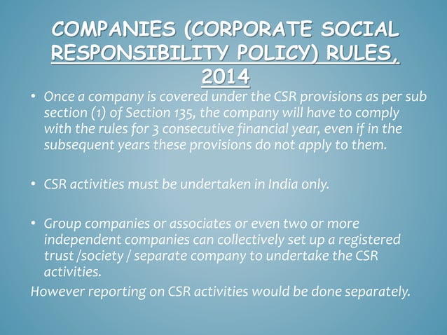 COMPANY ( CORPORATE SOCIAL RESPONSIBILITY POLICY ) RULES 2014 | PPTX ...