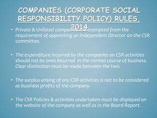 COMPANY ( CORPORATE SOCIAL RESPONSIBILITY POLICY ) RULES 2014 | PPTX