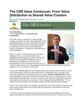 CSR Value Continuum: Value Distribution to Value Creation | PDF