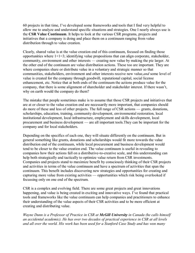 CSR Value Continuum: Value Distribution to Value Creation | PDF ...
