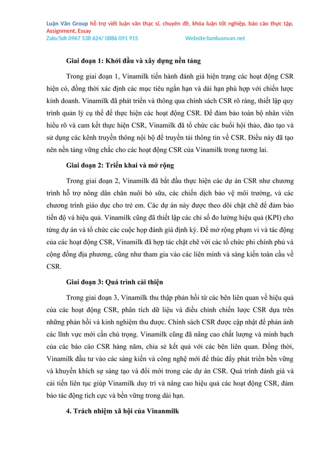 Đề án xây dựng đánh giá hiện trạng thực thi CSR của Vinamilk | DOCX