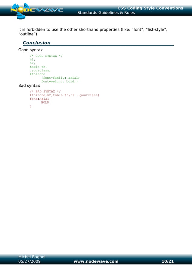 Css Coding Style Conventions Standards Guidelines Rules V13 Pdf
