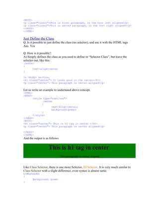 Css 1 | DOC | Web Design and HTML | Internet