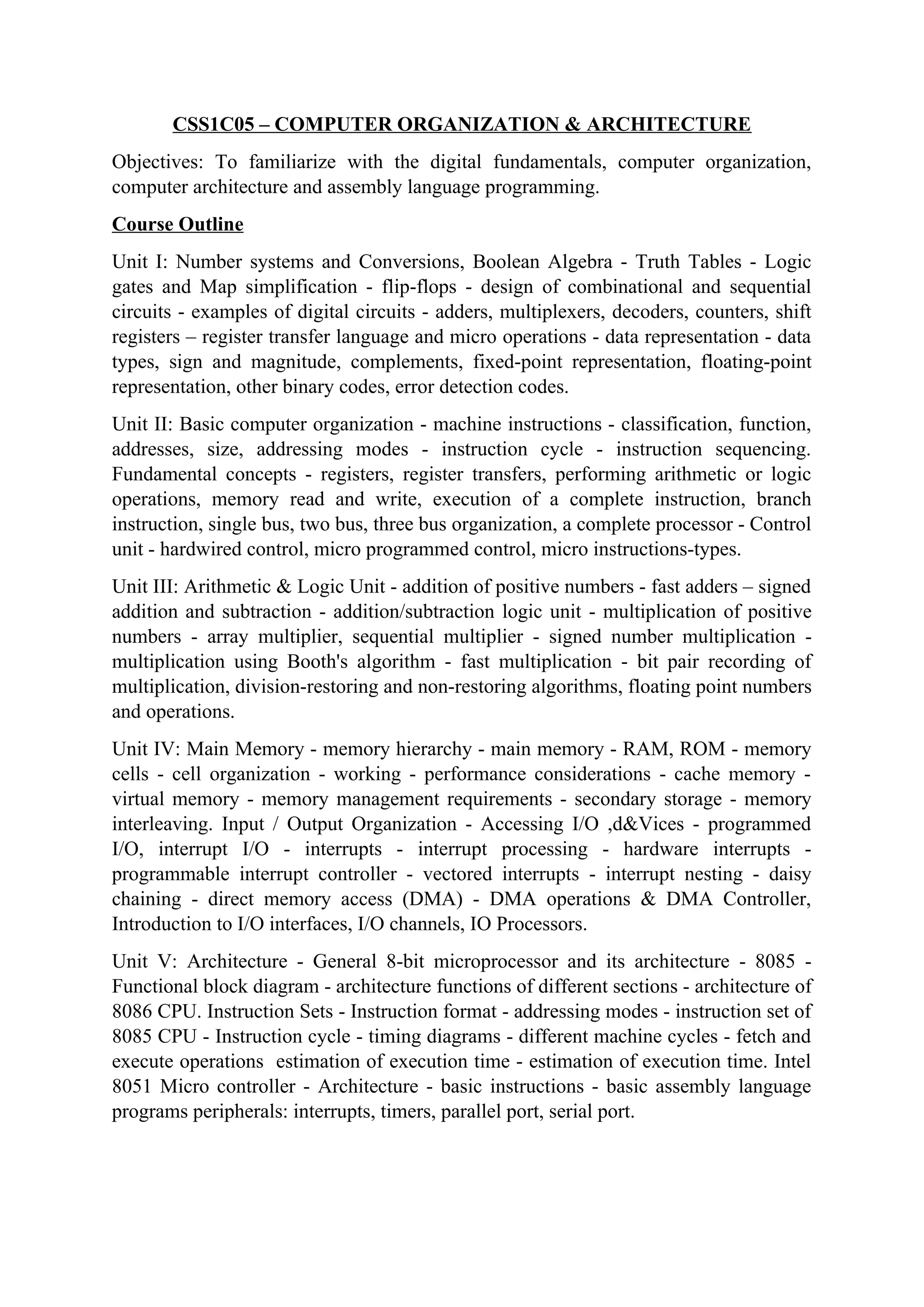 CSS1C05 ---computer organization and architecture | PDF