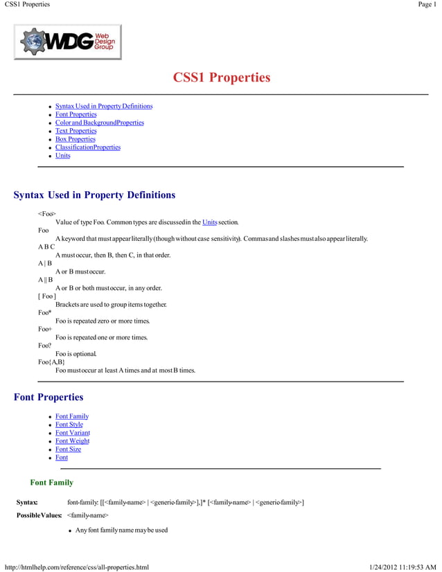 Css1 properties | PDF | Web Design and HTML | Internet