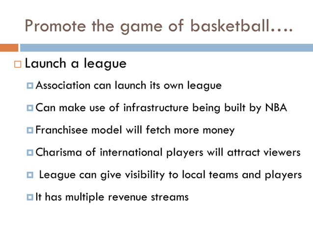 Strategy to launch a basketball League | PPTX | Basketball | Sports