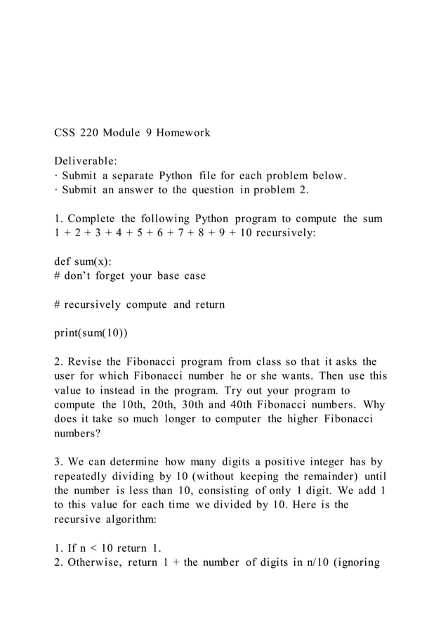 CSS 220 Module 9 HomeworkDeliverable · Submit a separ | PDF