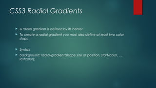 CSS3 : Animation ,Transitions, Gradients | PPT