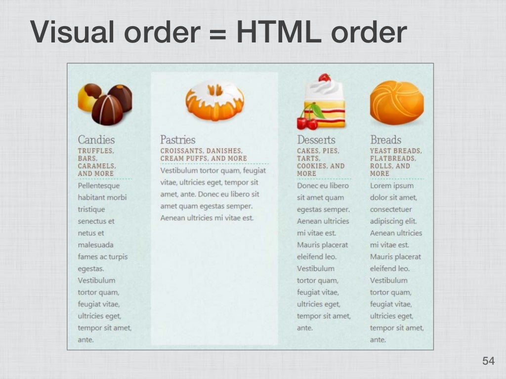 Visual order = HTML order