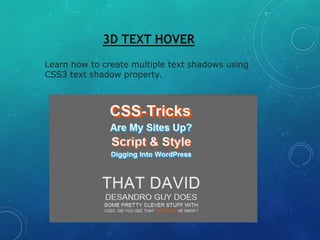 CSS3 Text Effect and Typography Tutorials | PDF | Web Design and HTML | Internet