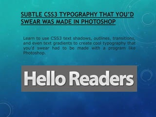 CSS3 Text Effect and Typography Tutorials | PDF | Web Design and HTML | Internet