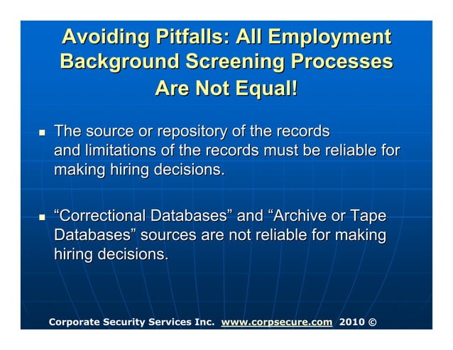 Background Screening Presentation 2011 | PPT