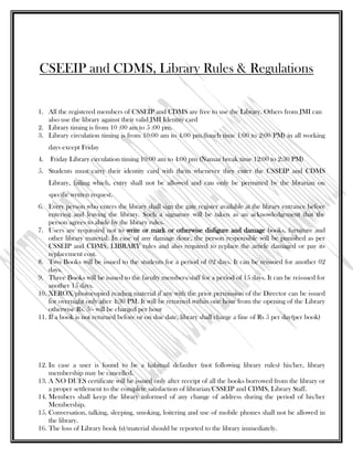 CSSEIP and CDMS library rules regulations | PDF