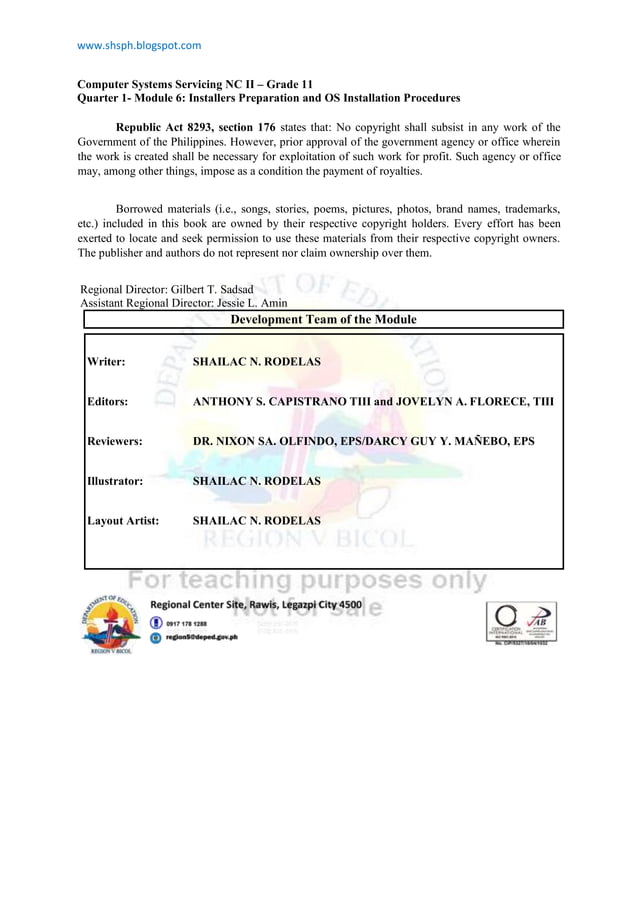 CSS G11 Module 6 Q1 computer systems servicing for grade 12 | PDF