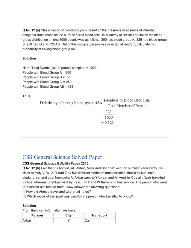 CSS GSA (Abilities) solved paper 2016 | DOCX | Blood Disorders ...
