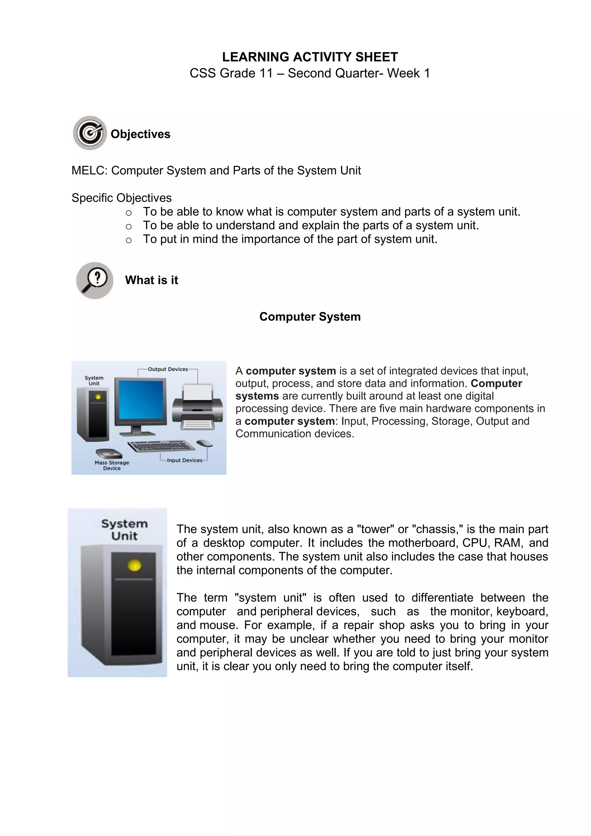 Css grade 11 week 1 | PDF