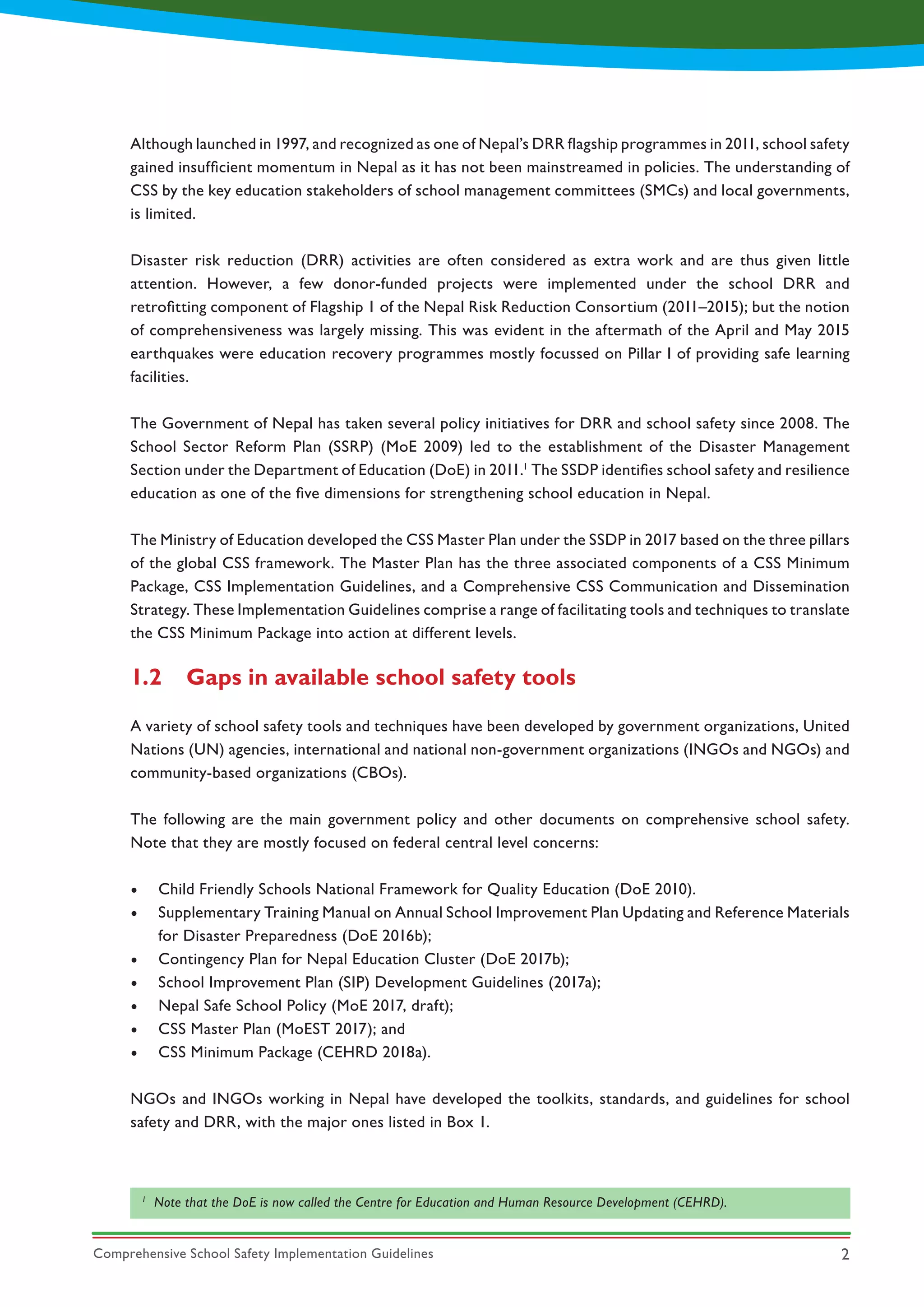 Comprehensive School Safety Implementation Guidelines Nepal (English) | PDF