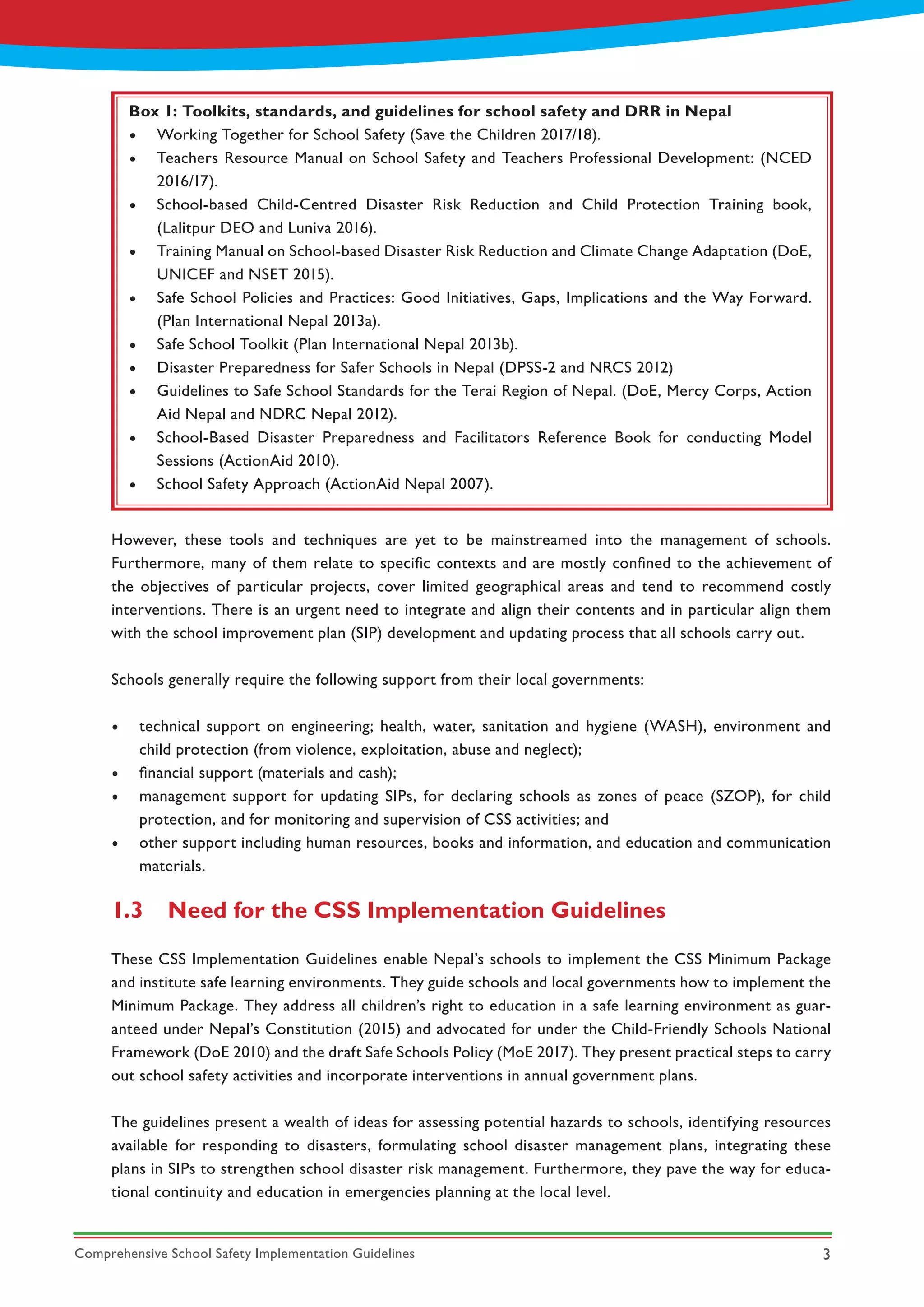 Comprehensive School Safety Implementation Guidelines Nepal (English) | PDF