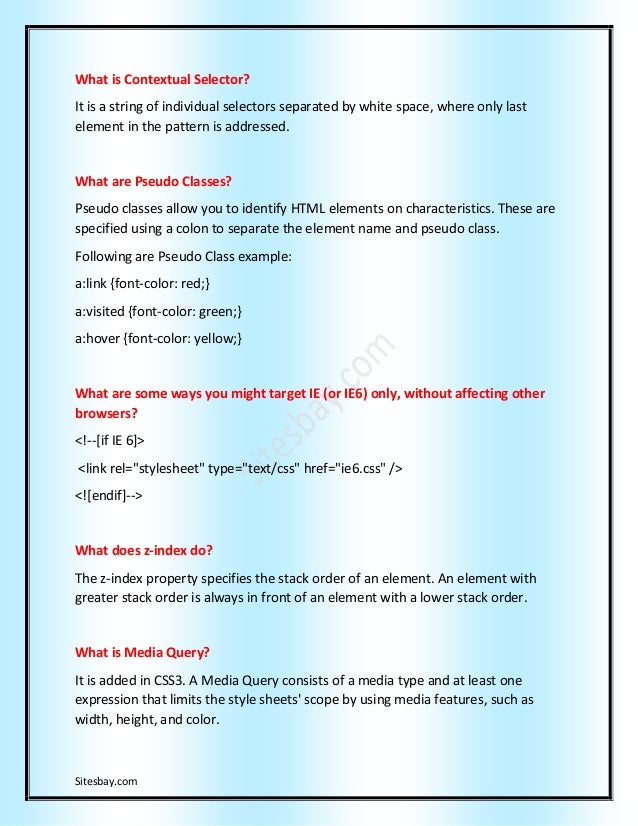 Css Interview Questions For Fresher And Experience 