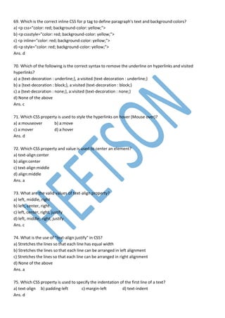 CSS MCQ (Cascading Style Sheet Question) | PDF