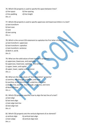 CSS MCQ (Cascading Style Sheet Question) | PDF